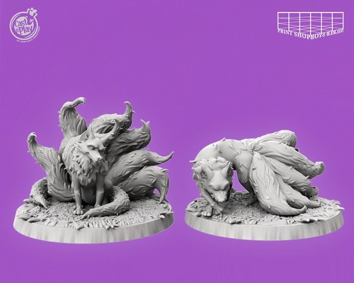 Nine-Tailed Fox Miniature Set Kitsune Companion Figure For TTRPGs Like ...