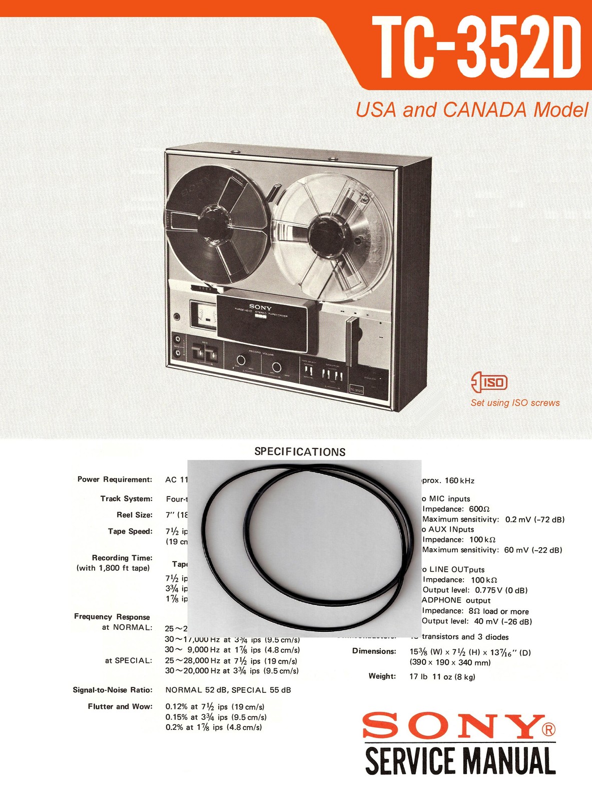 SONY TC-352 TC-352D Reel-to-Reel Belts w/wo a pdf MANUAL on CD & FREE ...