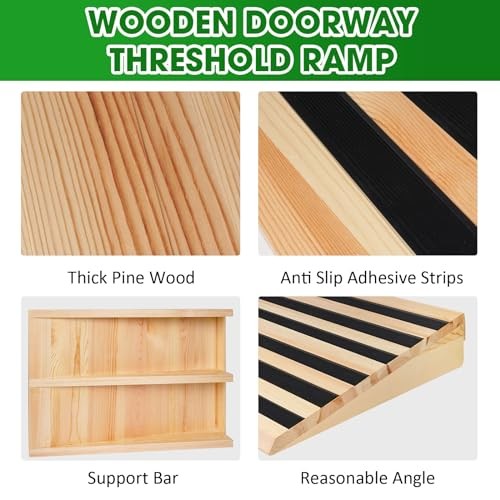 5 Inch Wooden Threshold Ramp for Home Steps(17.7" W*5.0" H, 17.7" W is ...