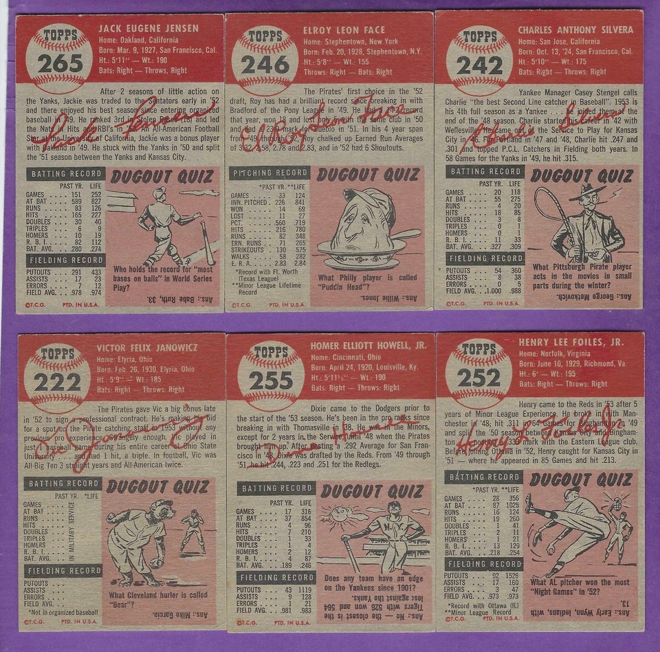 1953 Topps - 6 Card Lot - All High Numbers - SPs and Rookies! Ex+ | eBay