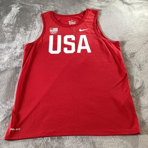 Nike USA Olympic Tank Top Mens Large Red Dri-FIT Running Track Jersey ...