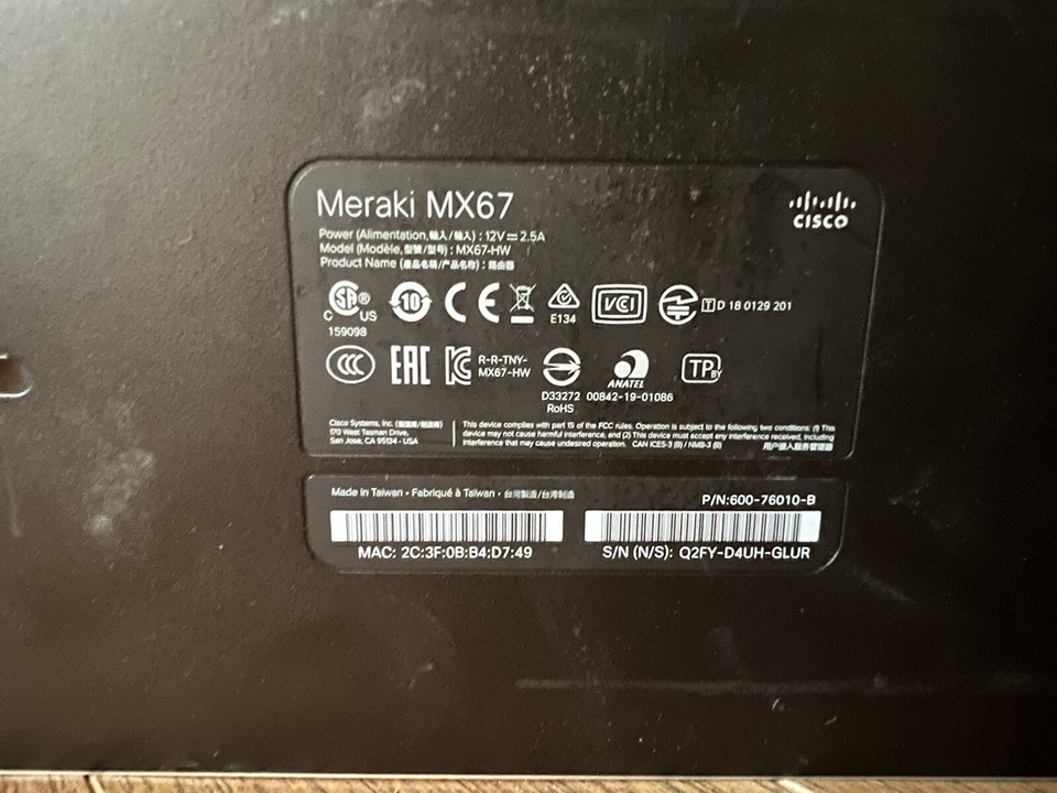 Meraki Mx67 - MX67-HW | eBay