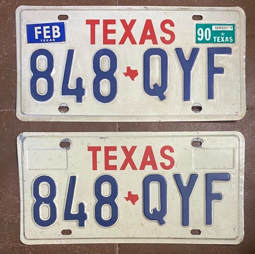 Texas 1990 License Plate PAIR # 848-QYF | eBay