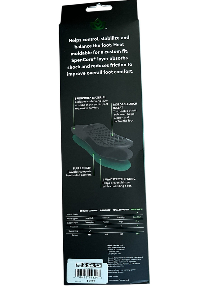 Spenco RX Arch Support Full Length Size 4 Insoles Men’s 10-11.5 Women 11-12.5 | eBay