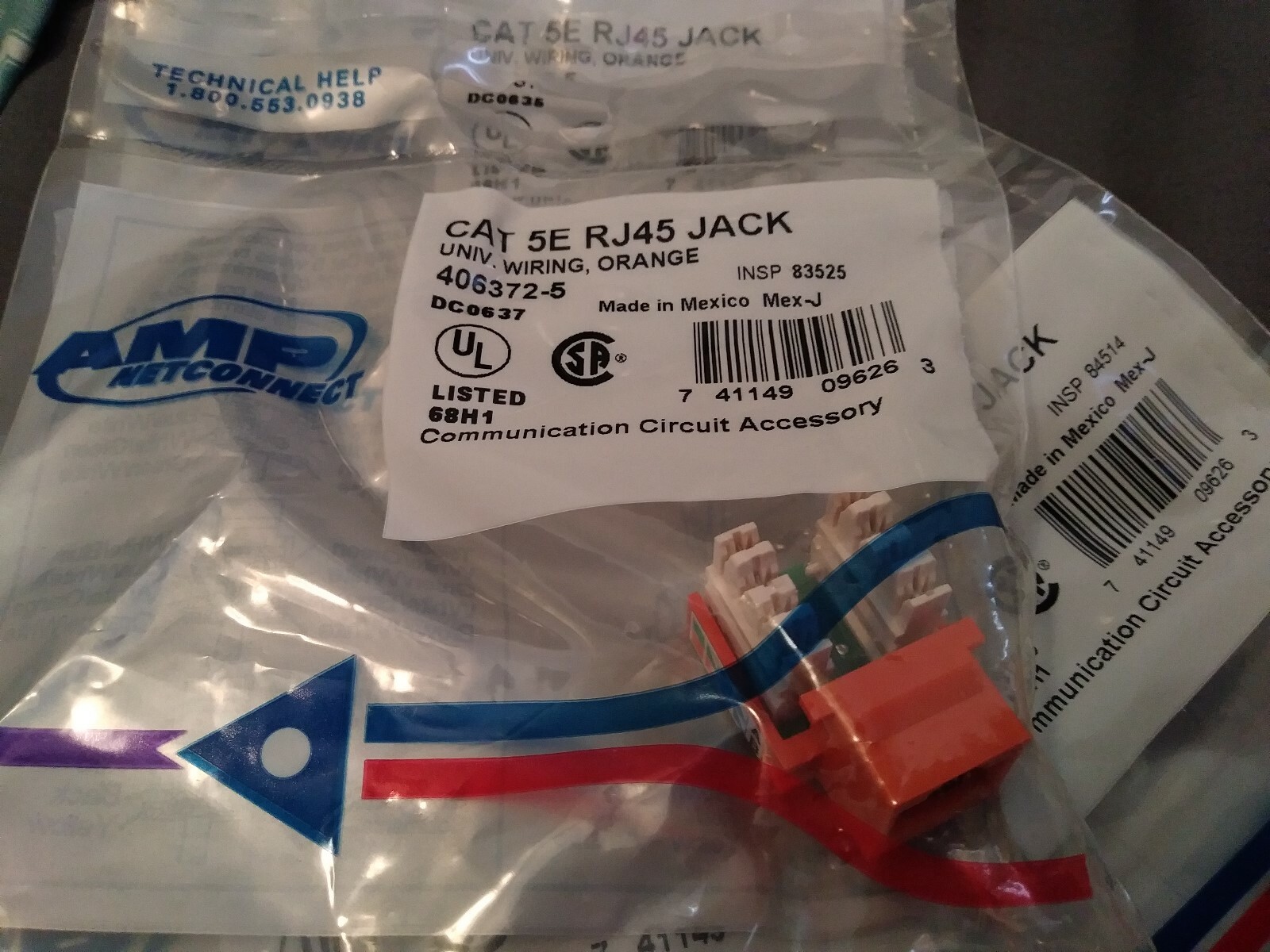 LOT OF 7 AMP NETCONNECT CAT 5E RJ46 JACK ORANGE 406372-5 | eBay