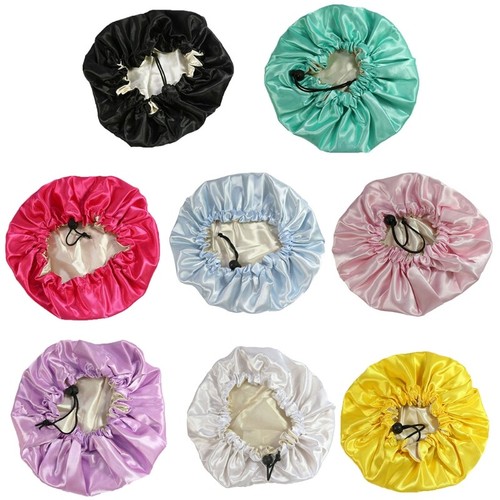 Double-layer Drawstring Adjustable Hair Protector Hat Night Hat Bonnet ...