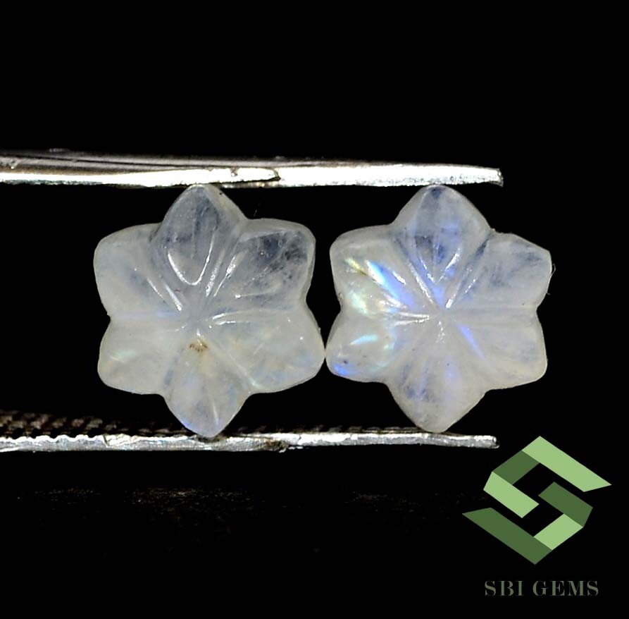 8x8 mm Natural Rainbow Moonstones Hand Made Carving Star Shape Pair ...