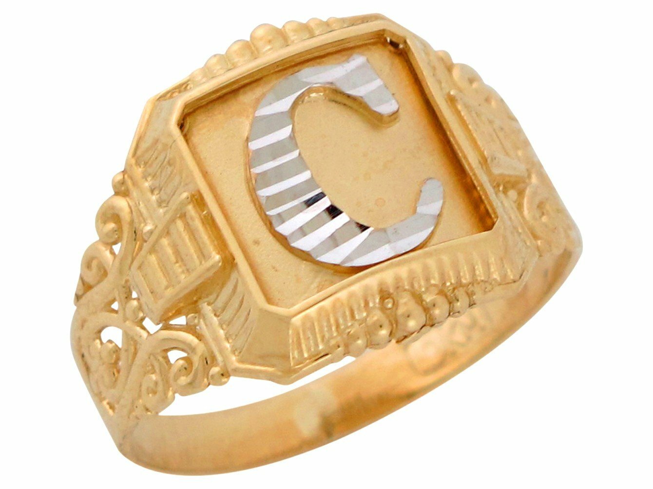 10k or 14k Two-Tone Gold Antique and Filigree Design Mens Initial ...