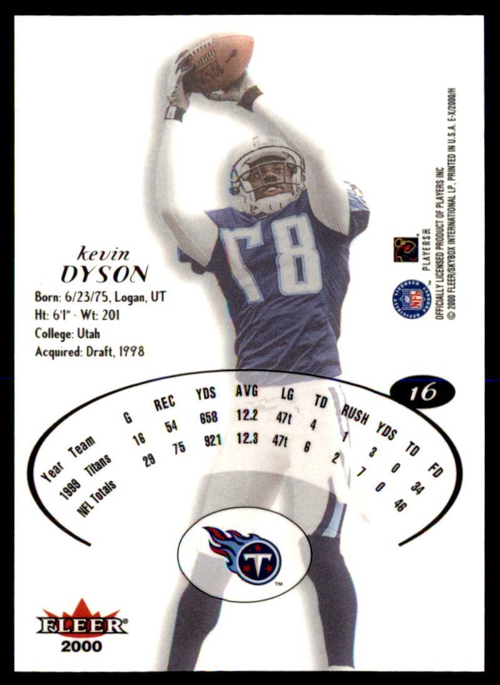 2000 Fleer E-X #16 Kevin Dyson | eBay