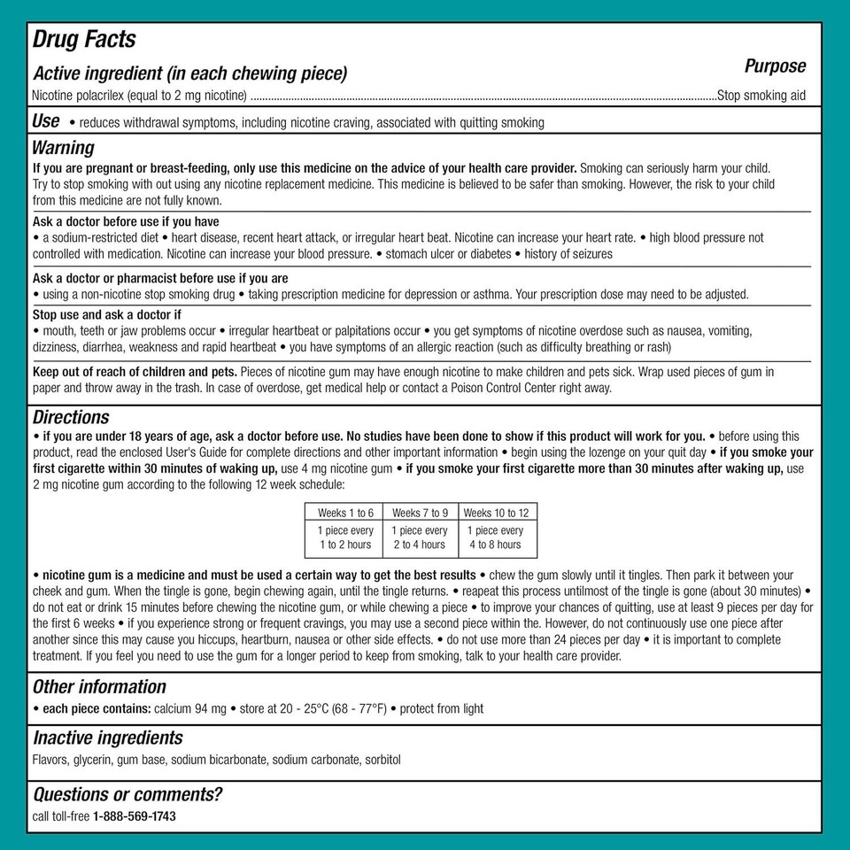 Nicorette 2mg Nicotine Gum Original Unflavored Help Quit Smoking Aid ...