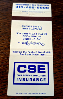 Vintage Matchbook: CSE Civil Service Employees Insurance, San Francisco ...
