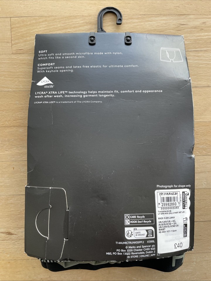 M&S Autograph Mens MICROSKIN Trunks x 5 Underwear 2XLarge Black Green ...