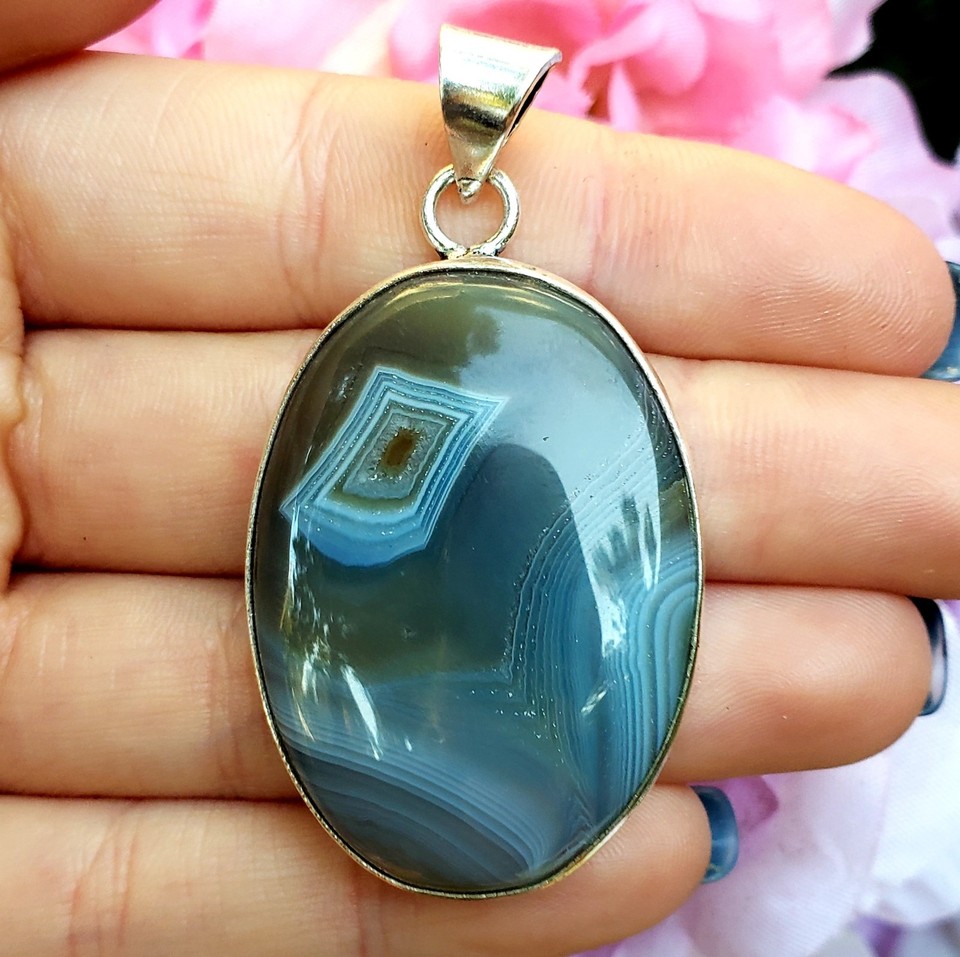 blue agate natural crystal healing gemstone pendant with bail loop | eBay