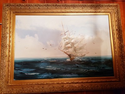 Vintage Oil Painting, Artist Hewitt Jackson, Clippers, Nautical, Ships ...