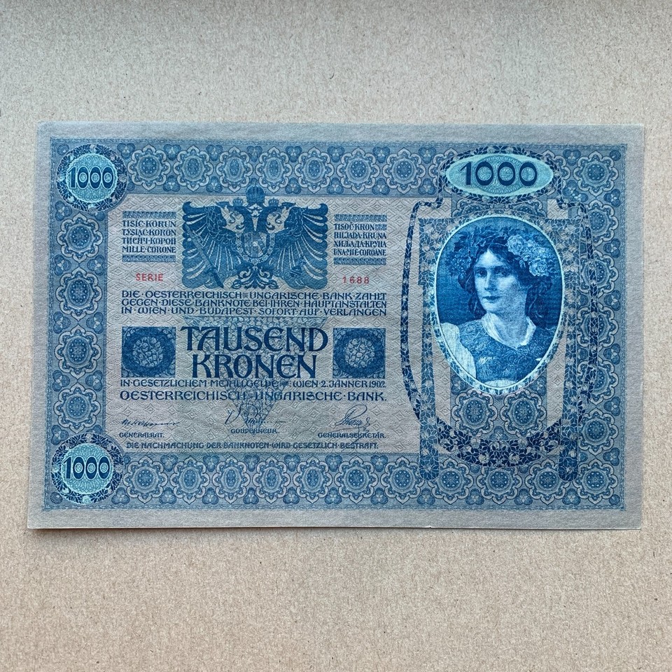 WW1 Era Large AUSTIRA HUNGARY 1000 Kronen Banknote 1902 (1919) WWI ...