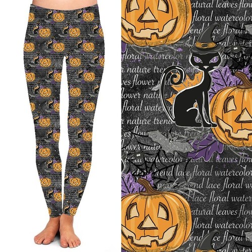 Black Cat Pumpkin Halloween Bat Womens Leggings w/ Pocket TC2 Ex Plus ...