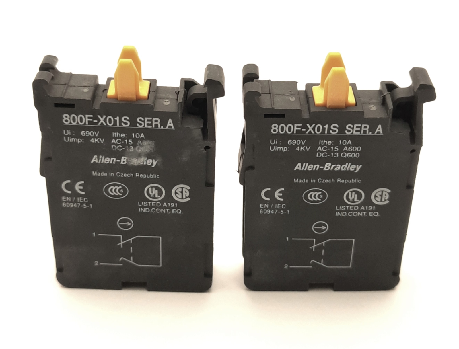 Lot of 2 Allen Bradley 800F-X01S Self Monitoring Contact Blocks ...