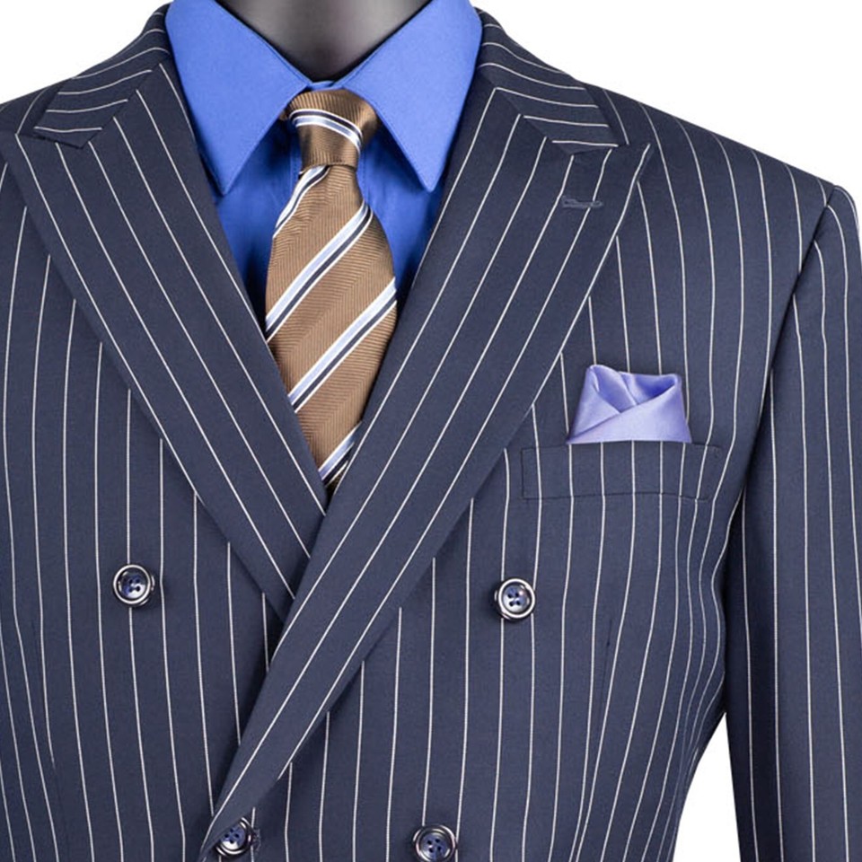 VINCI Men's Pinstripe Double-Breasted 6-Button Suit - 38S-62L, 8 Colors ...