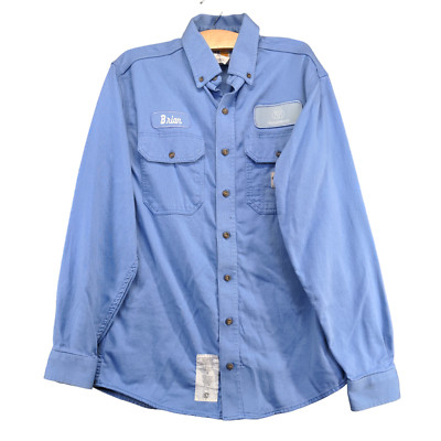 Carhartt Men's Flame Resistant Button-Down Shirt Blue Small Chest Flap ...