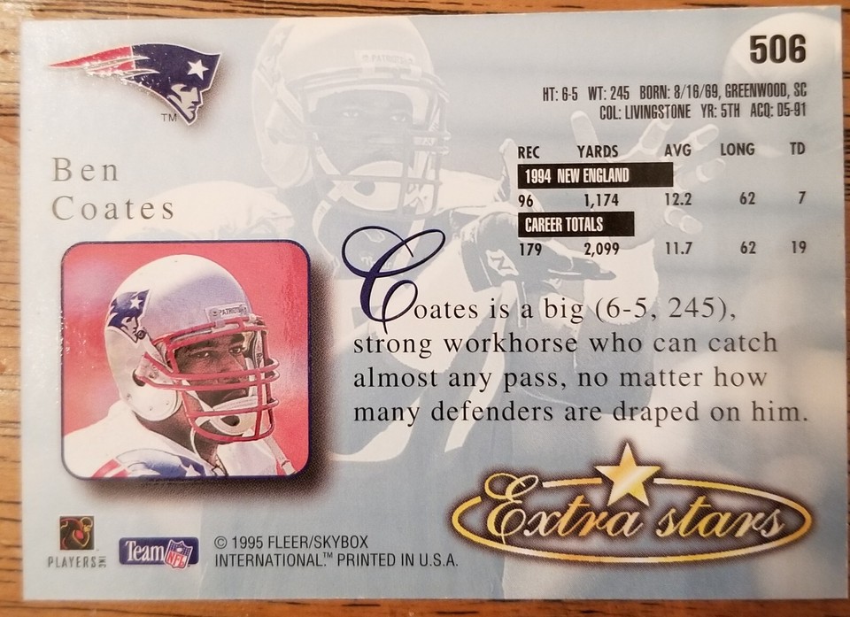 Ben Coates New England Patriots1995 Fleer Ultra Extra Football Card ...