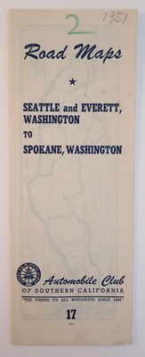 1950's Seattle and Everett Washington Spokane #17 Vintage Travel Map ...