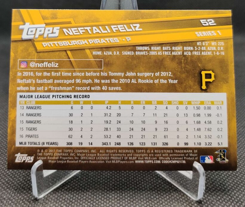 2017 Topps #52 Neftali Feliz Pittsburgh Pirates baseball card | eBay