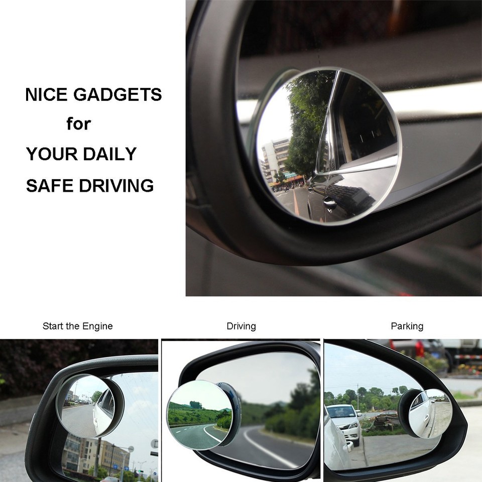 BEEWAY Blind Spot Mirrors Round Frameless 360° Rotate Sway Adjustable ...
