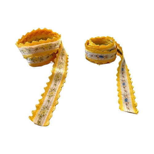 French Vintage Floral Ribbon, yellow floral ribbons, 1" wide, a set of ...