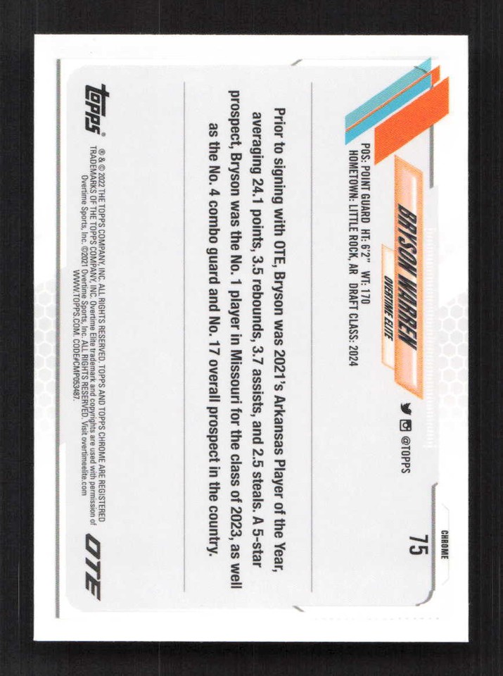 Bryson Warren 2021 Topps Chrome Overtime Elite Team Elite #75 | eBay