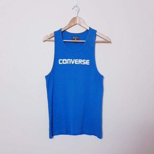 Converse Top Womens L Large Blue Logo Active wear gym Tank Singlet ...
