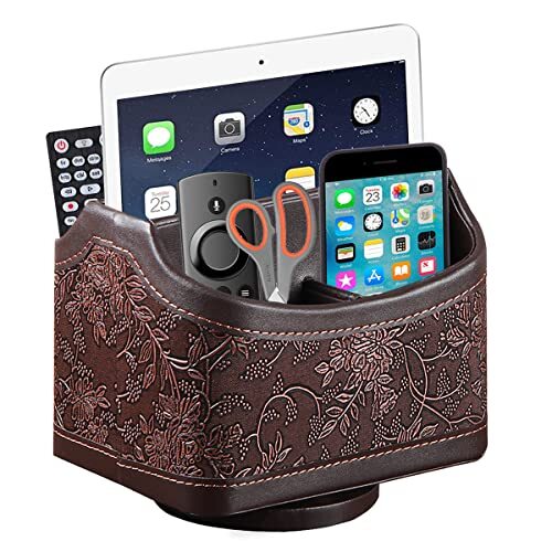 Leather Remote Control Holder,360° Spinning TV Remote Caddy,Desk ...