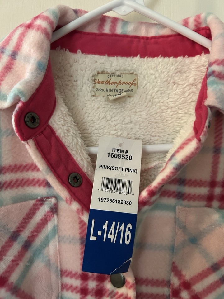 Weatherproof Pink Plaid Sherpa Lined Snap Closure Jacket Girls L(14-16 ...