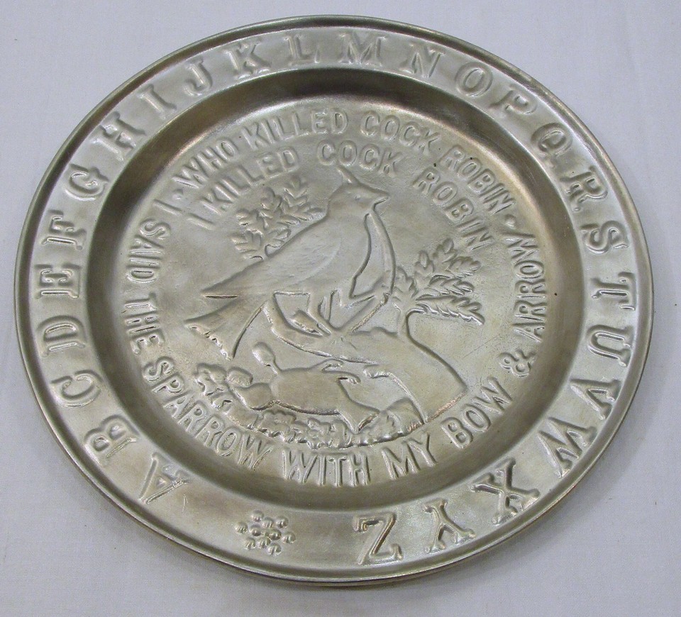 Vintage Country Pewter "Who Killed Cock Robin" ABC Plate Jay Stauffer ...