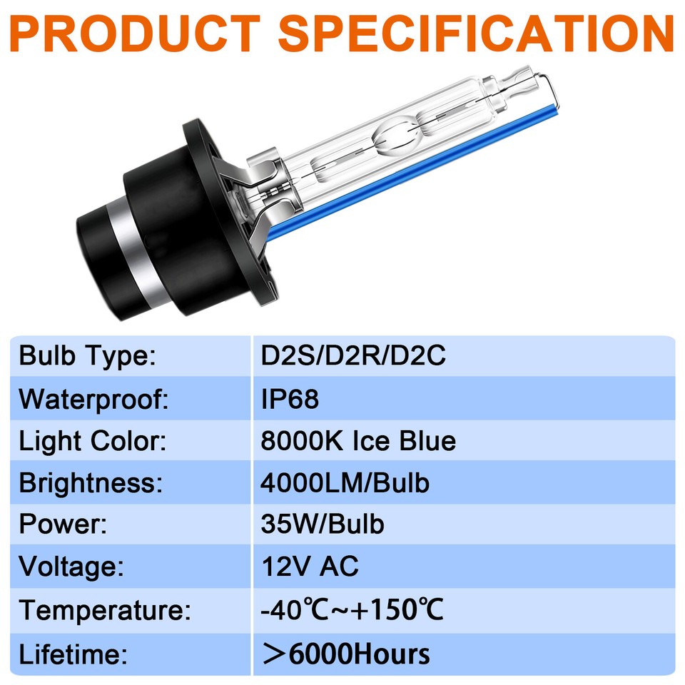 2 Pack 8000K Blue D2S D2R D2C HID Xenon Bulbs Factory Headlight HID ...