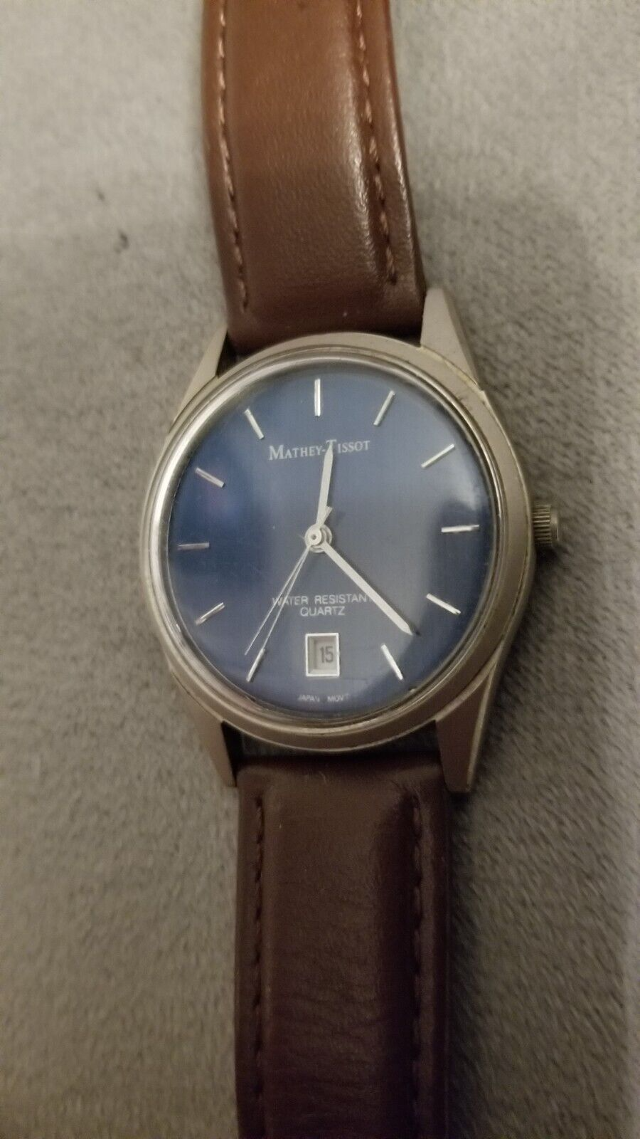 Mathey-Tissot Classic Quartz Blue Dial Men's Watch V377 leather strap ...