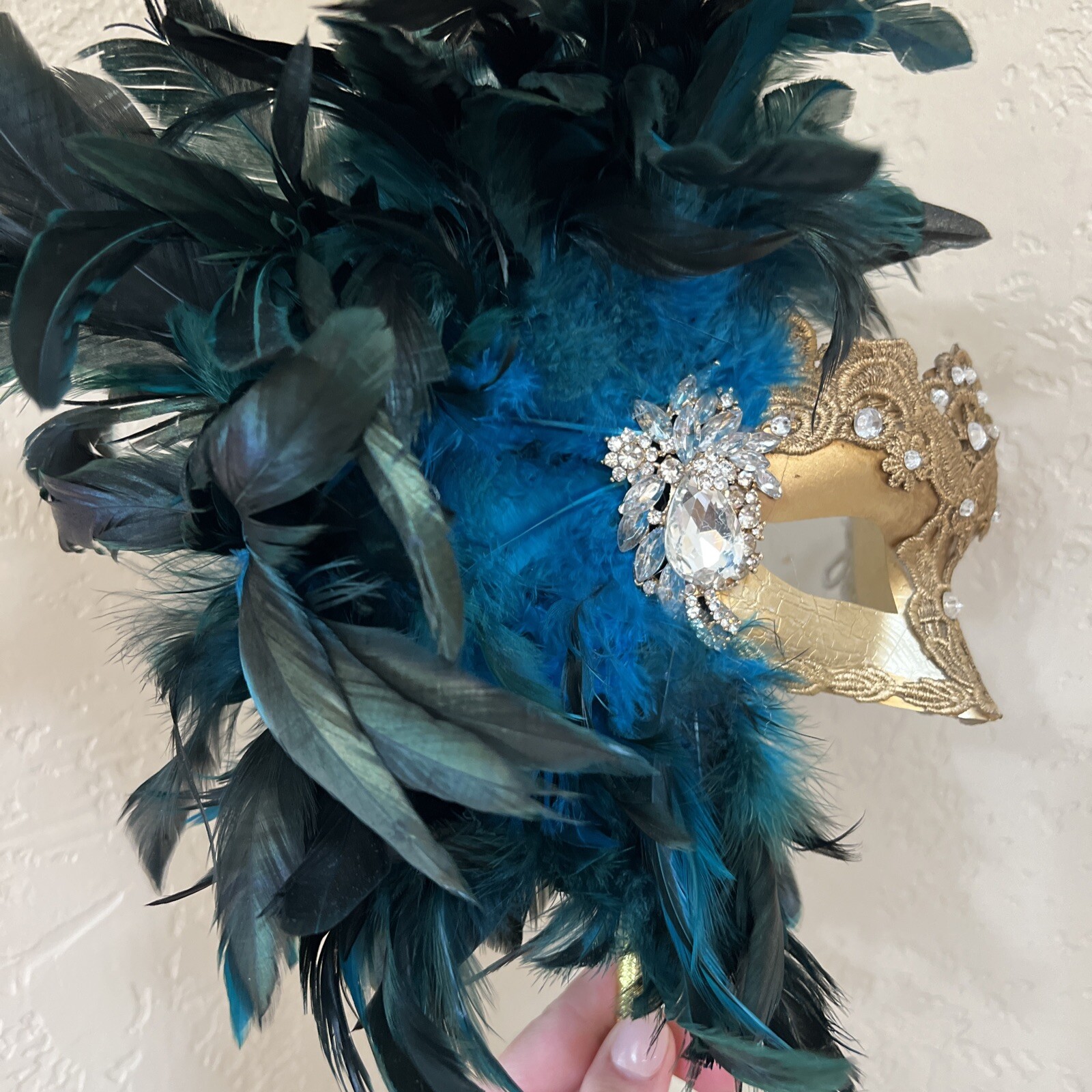 Masquerade Mardi Gras Costume Blue Teal Face Mask Teal - Gem