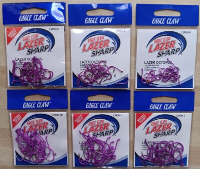 New Eagle Claw Lazer Sharp Octopus Hook Needle Asst Sizes 6 Packages 25 ...