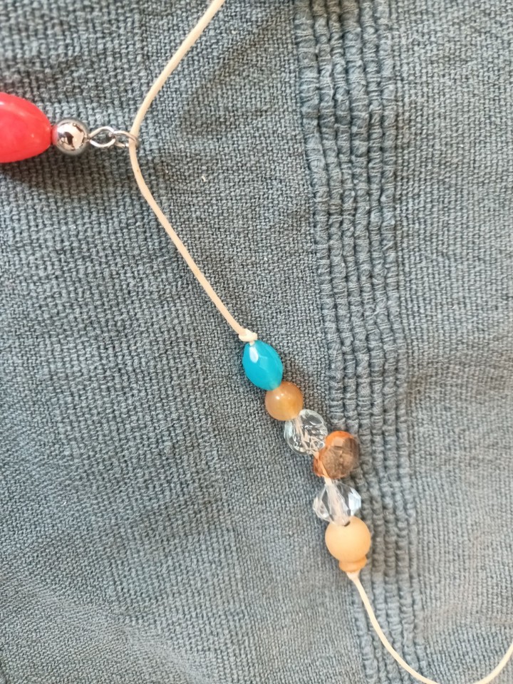 Multicoloured Plastic Bead & Wood Pendant Strand Necklace - 38-40" Long ...