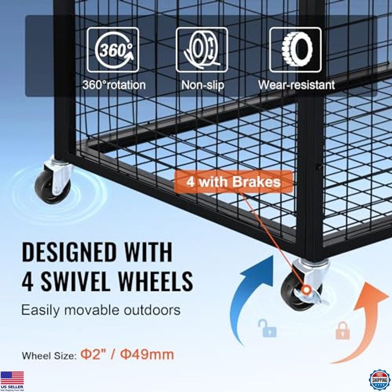 Rolling Sports Ball Storage Cart, Lockable Basketball Cage, Steel ...