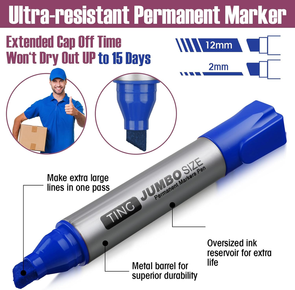 10 Pack Jumbo Permanent Markers Bulk Large Chisel Tip Permanent Markers ...