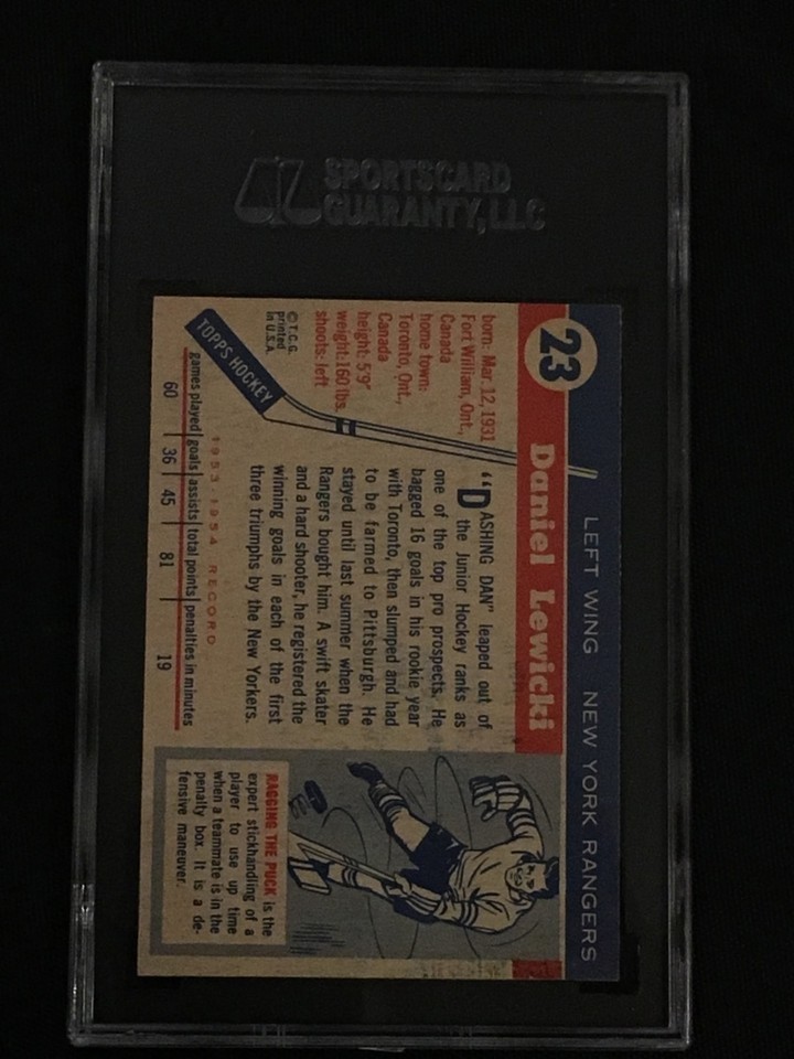 DANNY LEWICKI 1954-55 TOPPS SIGNED AUTOGRAPHED CARD #23 RANGERS SGC ...