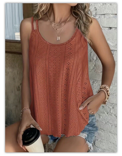 NEW WOMEN'S TEMU EYELET STRAPPY SLEEVELESS TANK TOP RUSTY BROWN PLUS ...