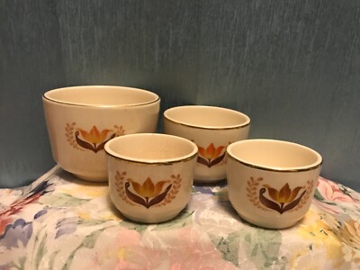 Vintage Set of 4 Bakerite oven tested 22K gold Orange Tulip Bowls | eBay