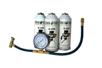 290, R290, Enviro-Safe R-290 Refrigerant 3 cans & gauge kit #8006 | eBay