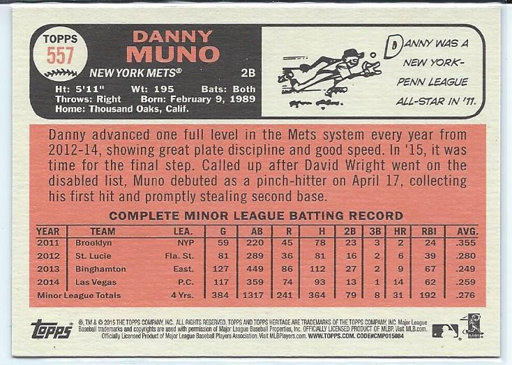 DANNY MUNO 2015 TOPPS HERITAGE #557 - ROOKIE CARD | eBay