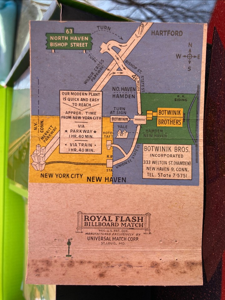 Botwinik Brothers Machine Tools Matchcover, New Haven, CT | eBay