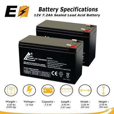 2 PACK of 12V 7.2AH SLA Battery, np7-12, bp7-12, ps-1270, ub1280 ...