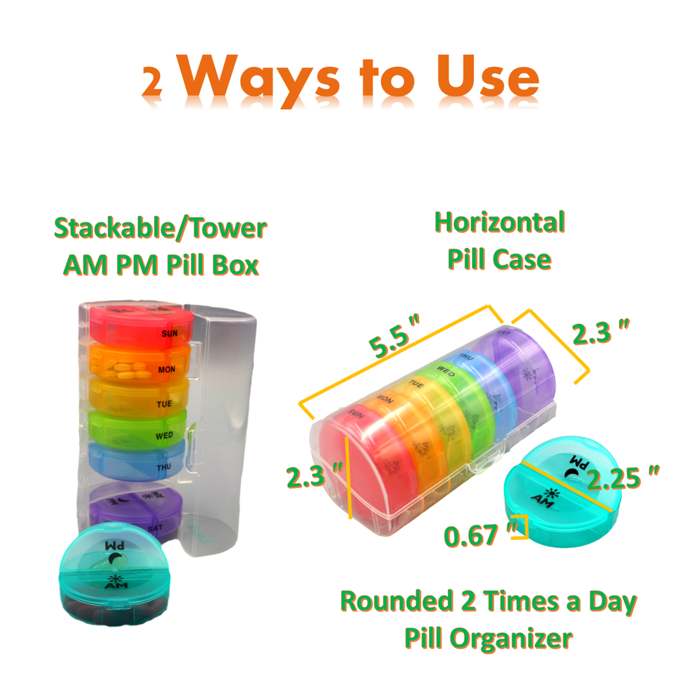 Daily Pill Organizer 2 Times a Day - Weekly AM PM Pill Box Case Damp ...