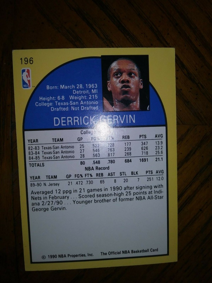1990 NBA Hoops # 196 Derrick Gervin NETS ROOKIE CARD | eBay