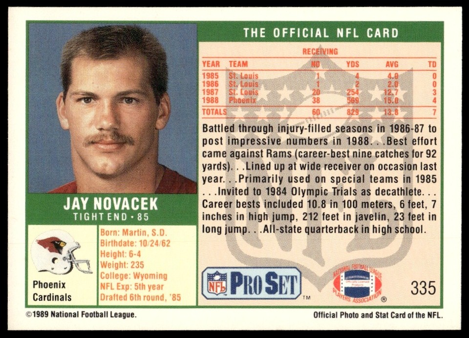 1989 Pro Set #335 Jay Novacek CARDINALS | eBay